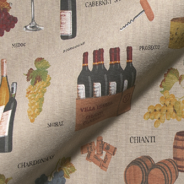 Toile aspect lin imprimée vin et raisin | Tissu fil & compagnie
