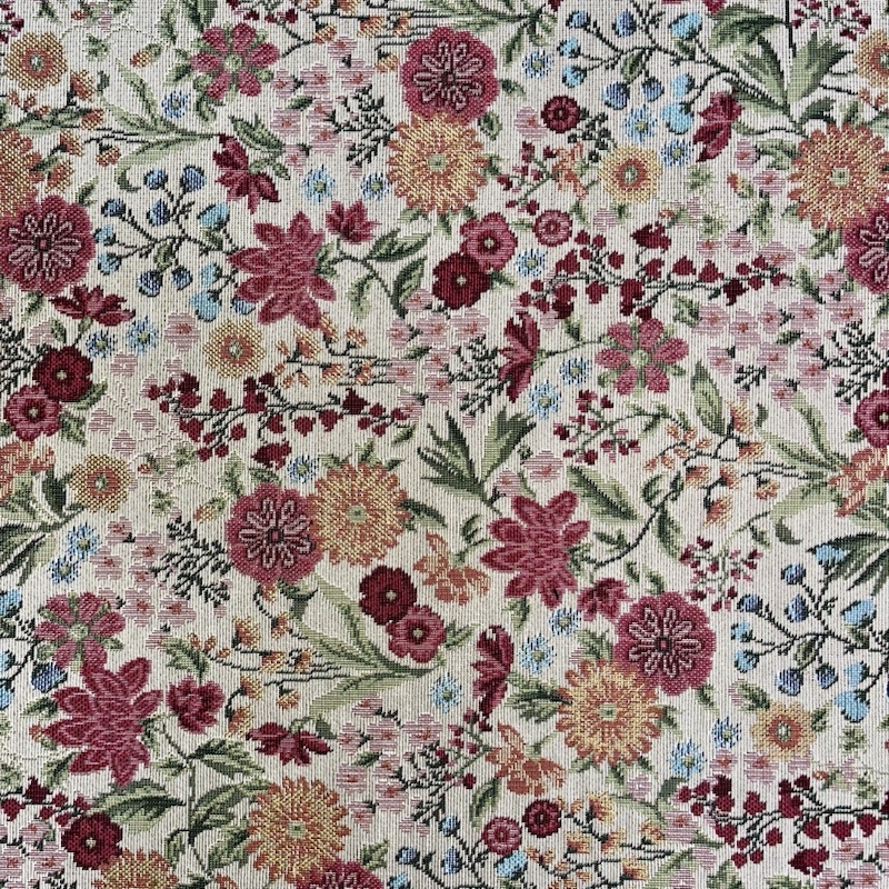 Tissu jacquard tapisserie fleurettes roses | Tissu fil & compagnie